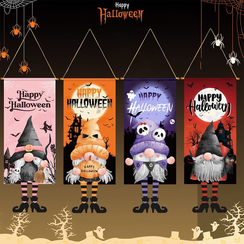 4 Styles Halloween Dwarf Flag Hanging Decoration Spooky Castle Design ...