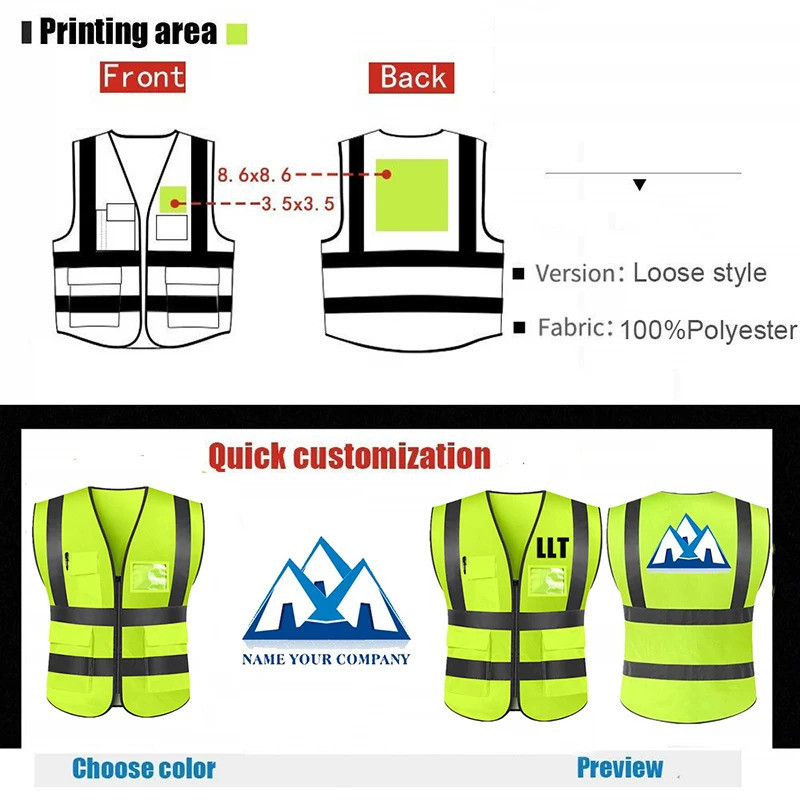 Reflective Safety Vest Custom LOGO TEXT High Visibility Work Vest ...