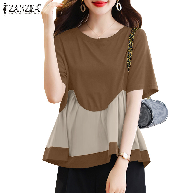 ZANZEA Celmia Women Casual O Neck Short Sleeve Pleated Loose Blouses ...