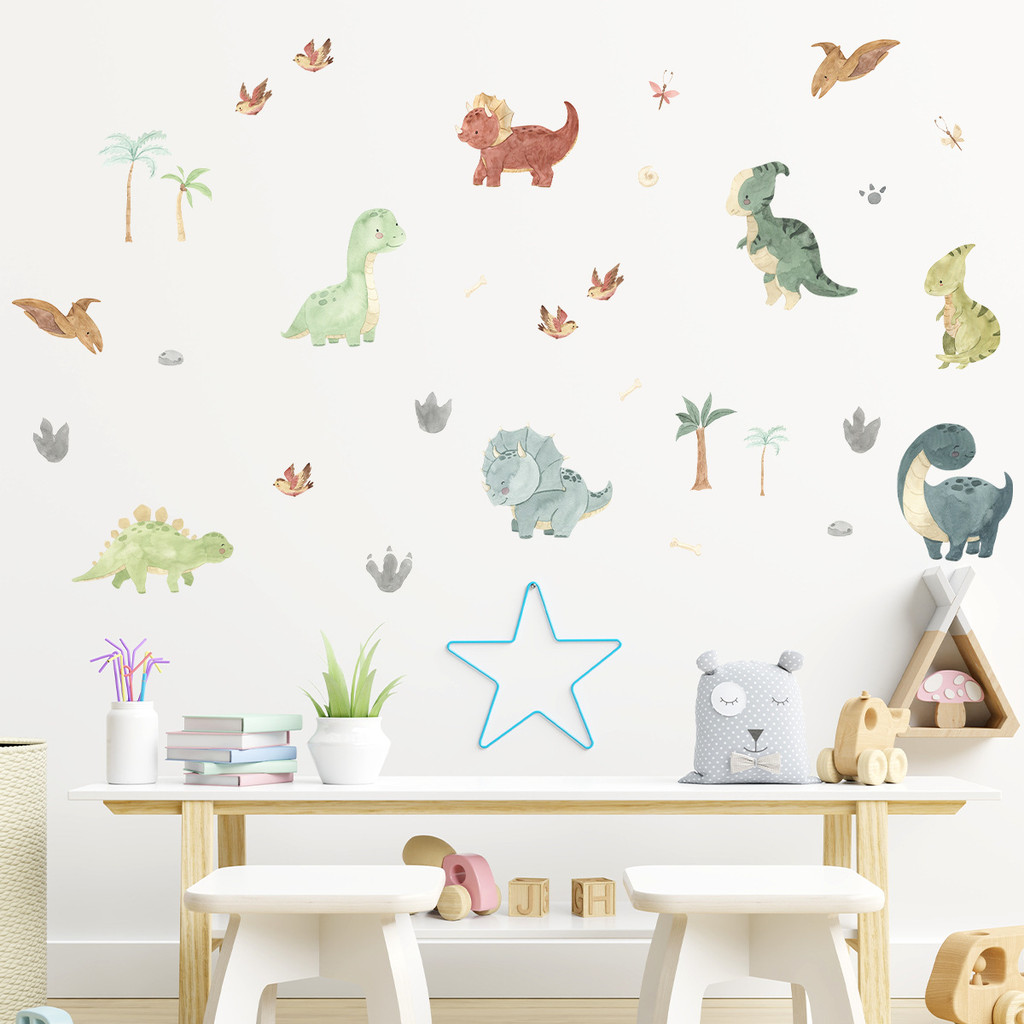 Cartoon Jurassic Wall Stickers Cute Little Dinosaur Self-Adhesive Wall ...