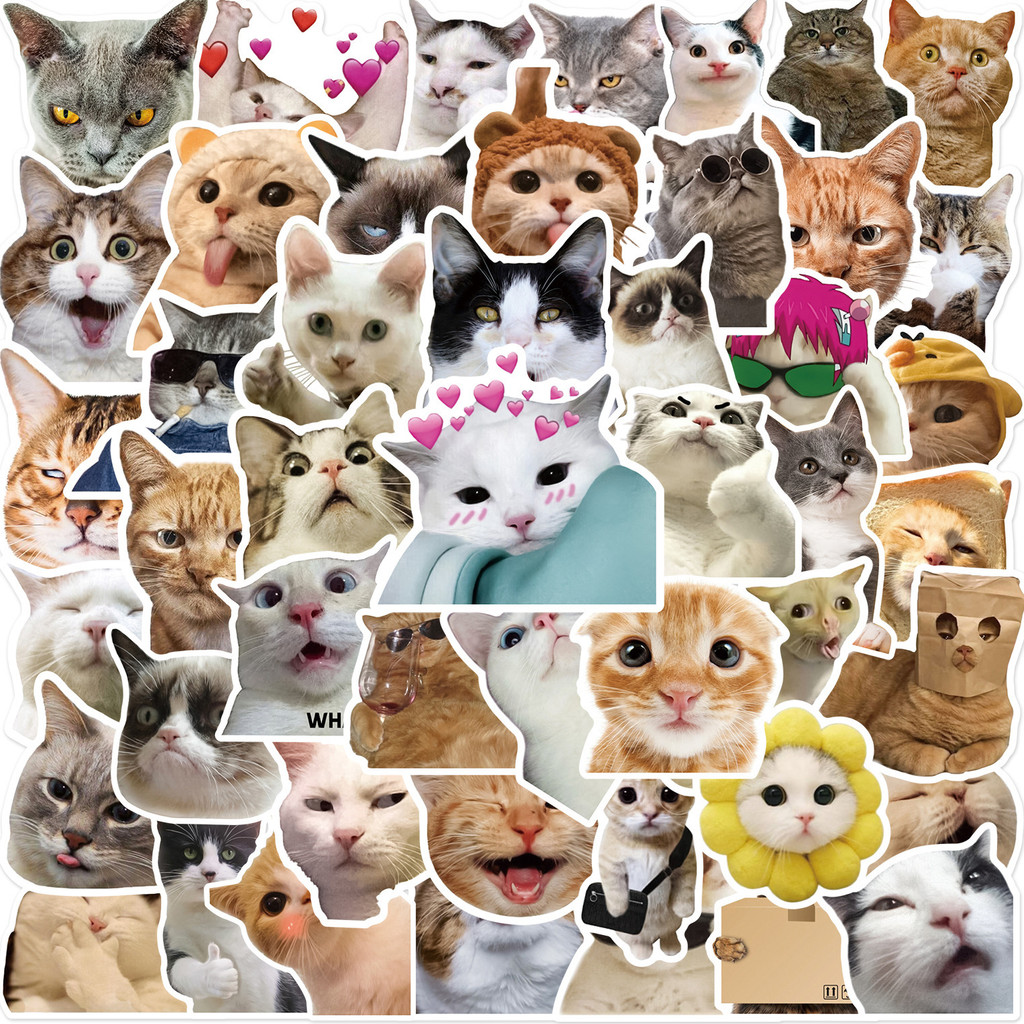 Y&P| Cat Meme Emoji Stickers Set Cartoon Graffiti Waterproof Decals ...