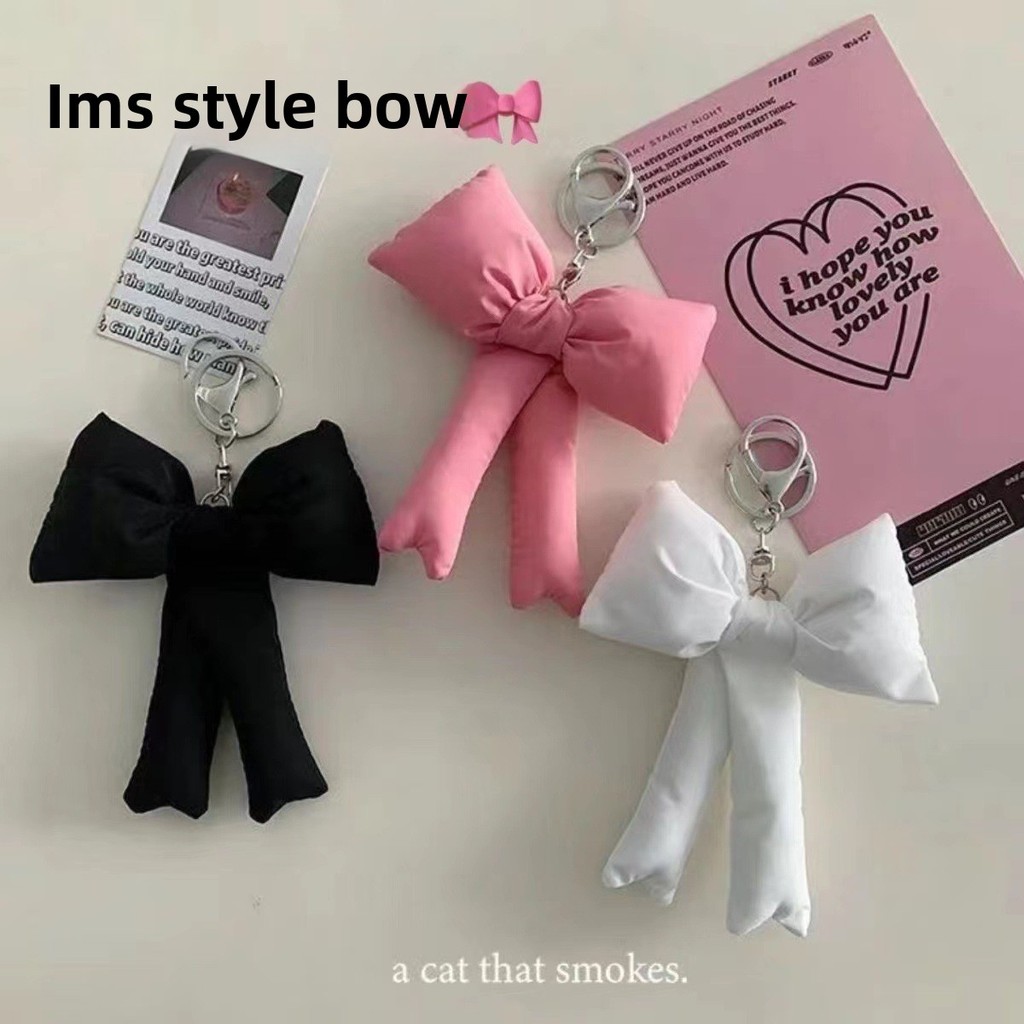 INS Cute Pink Fabric Bow Cotton-Filled Keychain Mobile Phone Pendant ...