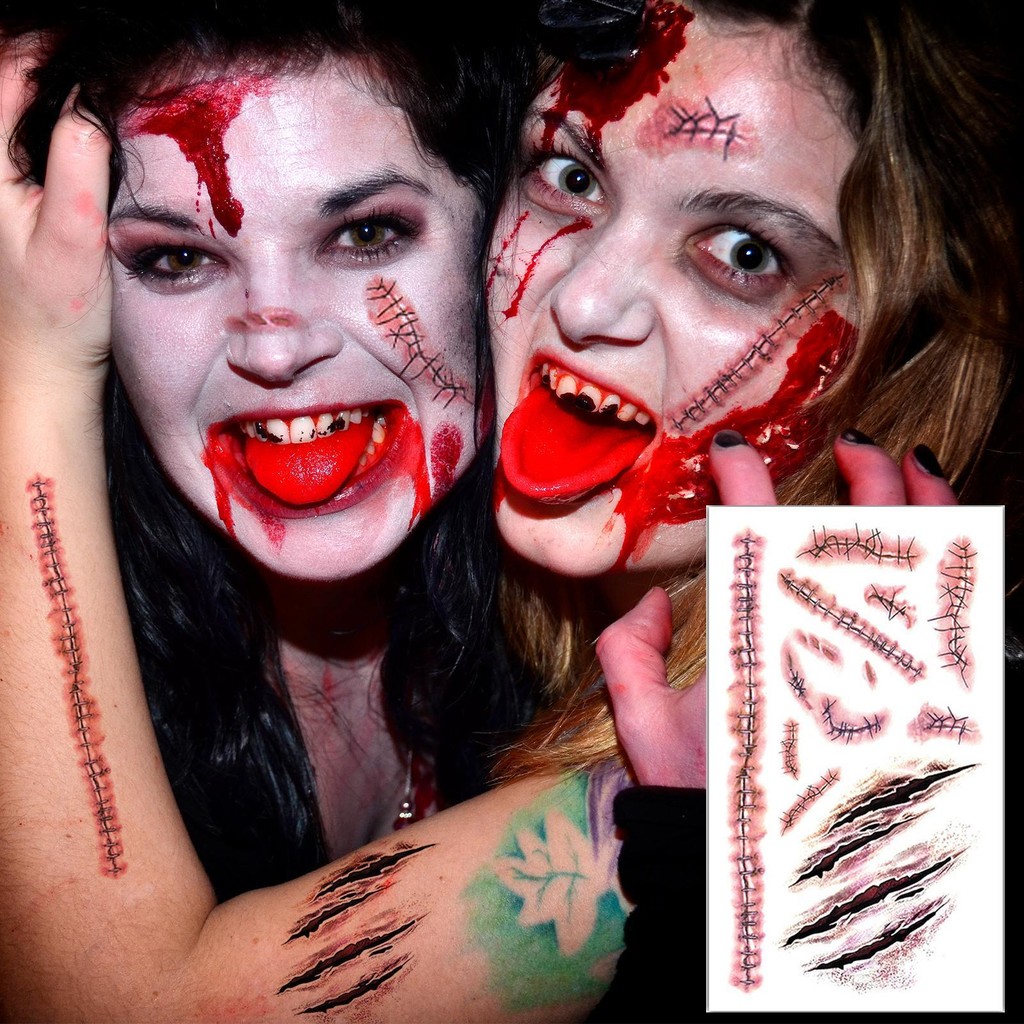 Horror Scar Stickers Halloween Decals Simulation Body Makeup Decoration ...
