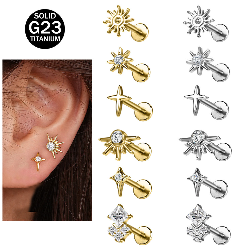 1 PC 16G Crystal Lip Labret Piercings G23 Titanium Ear Piercings Sun ...