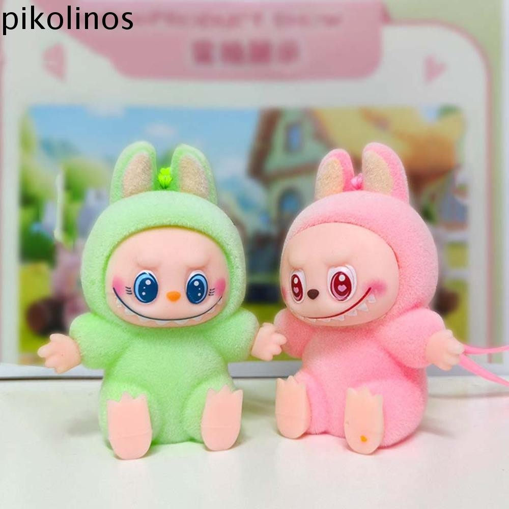 PIKOLINOS Flocking Labubu Keychain, Cartoon Fluffy Plush PVC Doll Key ...