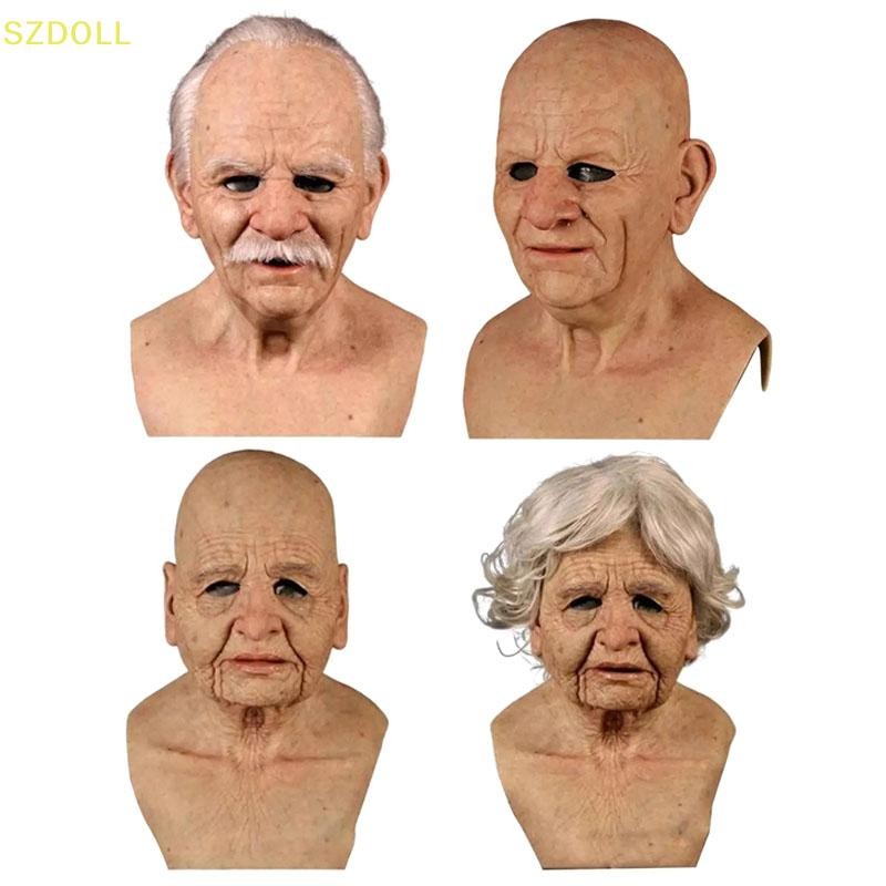 [cxSZDOLL] Elderly Woman Man Mask Wrinkle Full For Head Mask Grandpa/Grandma Face Mask Devil ...
