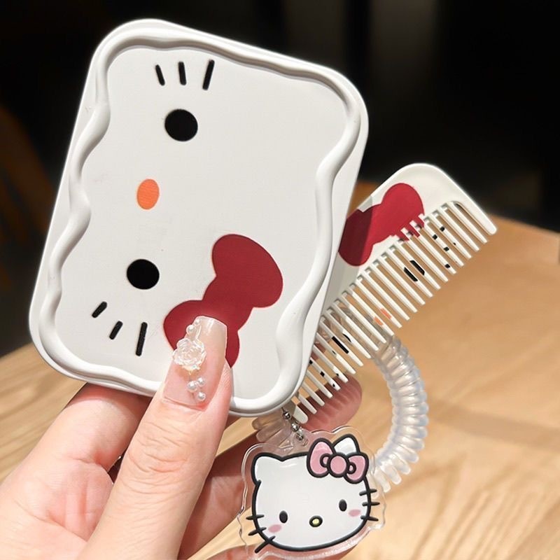 Cute Bow Hello Kitty Folding Cosmetic Mirror with Comb Portable ...