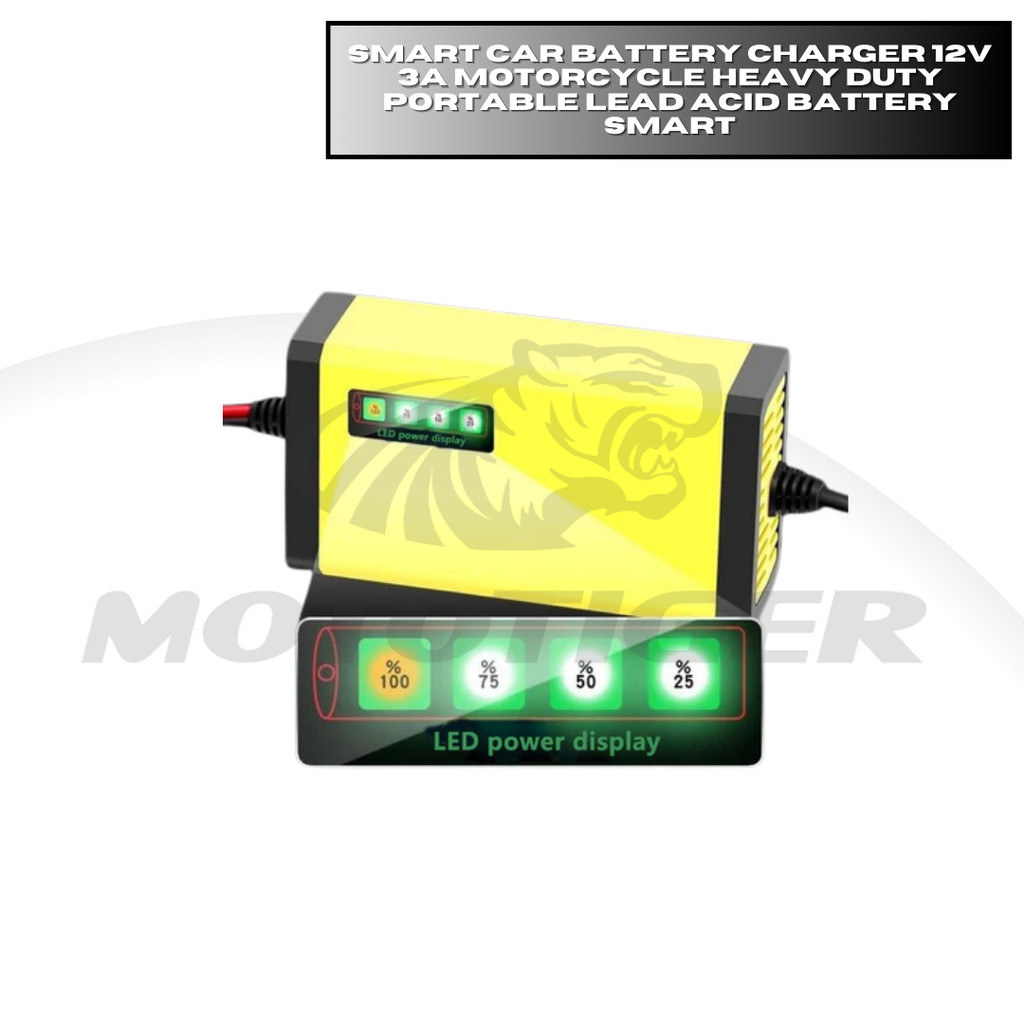 Smart Car Battery Charger 12v 3A Motorcycle Heavy Duty Portable Lead ...