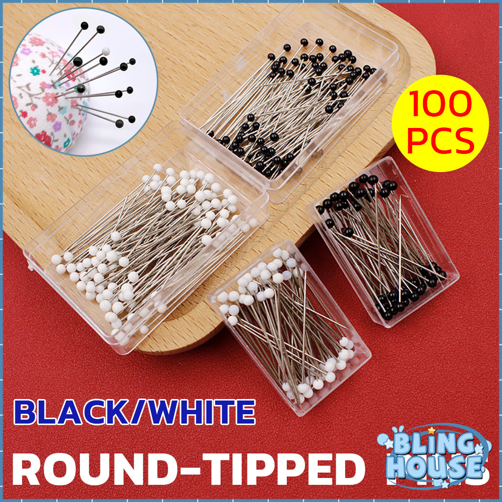 BH 100PCS Round Head Sewing Pins Set Stainless Steel Straight Push Pins ...