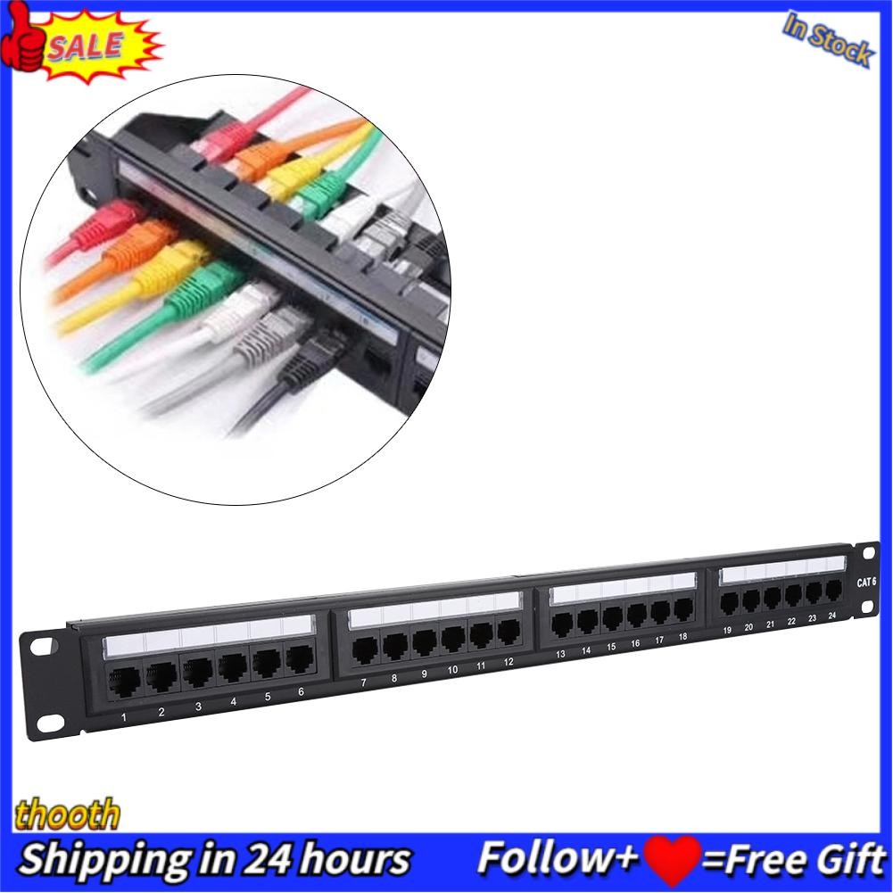 thooth-ph 24 Port CAT6 Ethernet Patch Panel 19 Rack Mount Distributor Easy Installation and ...