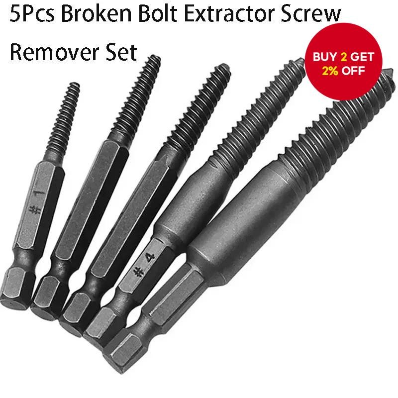5Pcs Broken Bolt Extractor Set, Electric Hex Tool Kit with Center Drill ...