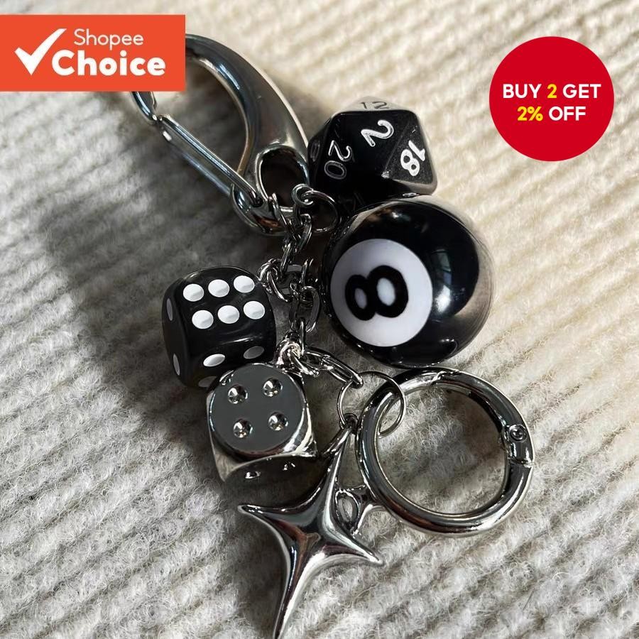 Gothic Dice Keychain - Handmade Obsidian Pendant for Bags & Keys - Edgy ...
