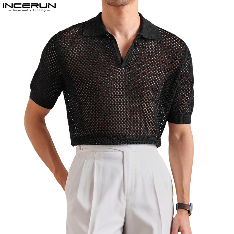 INCERUN Men's Hollow Mesh T-shirt POLO Shirts | Shopee Philippines