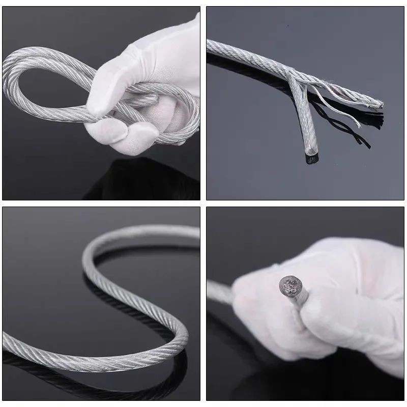 50M/100M 4mm 304 stainless steel pvc coated rope wire rope alambre ...