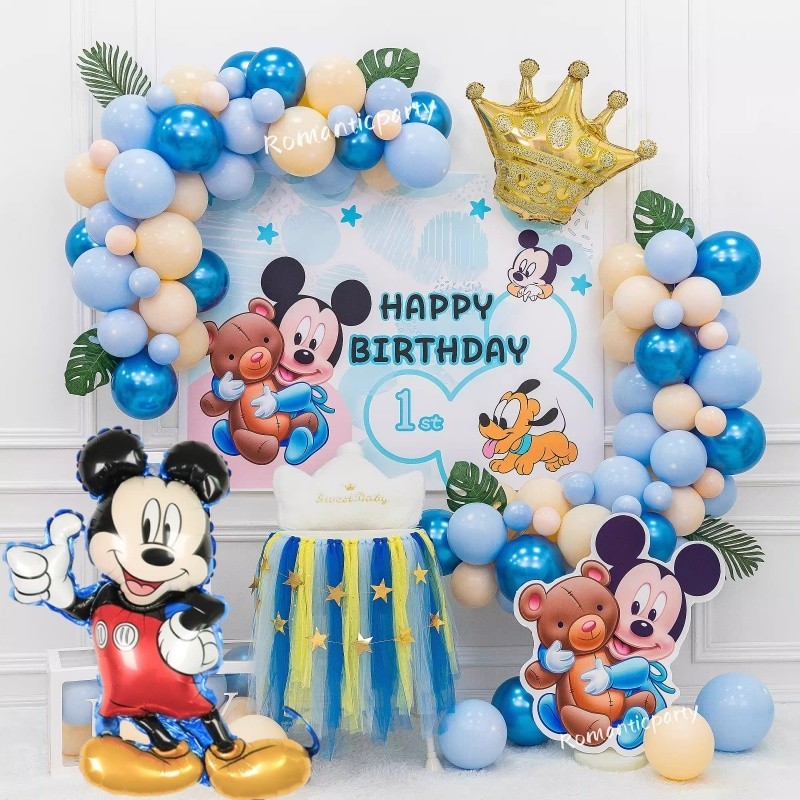 Mickey Mouse Balloon Garland Arch Kit Gold Crown Leaf Birthday Party ...