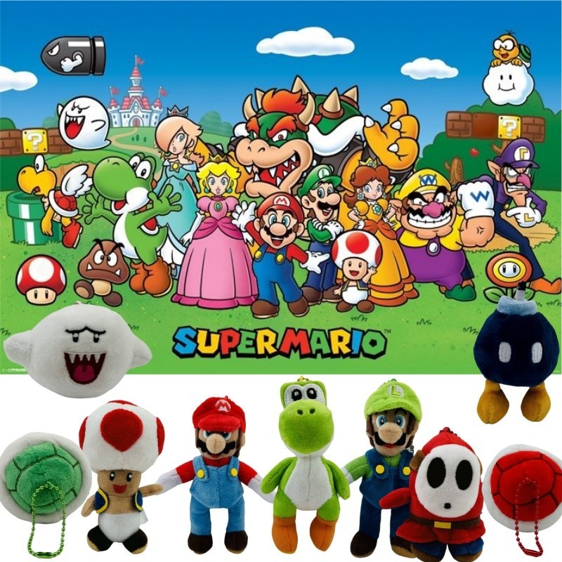 12cm Mario Plush Keychain Set - Mario, Luigi, Yoshi, Koopa Troopa, Toad ...