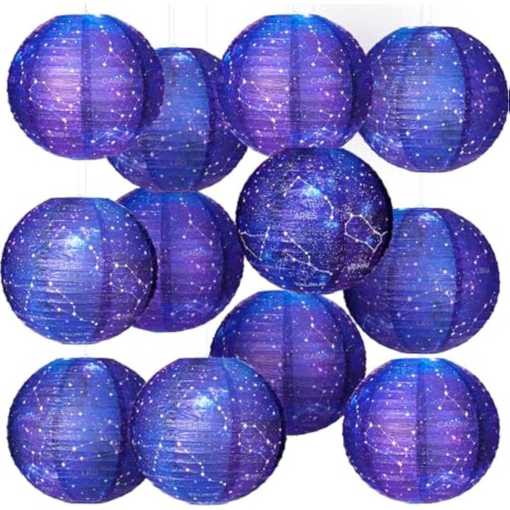 12 Pcs Galaxy Print Paper Lanterns Hanging Chinese Japanese Lanterns ...