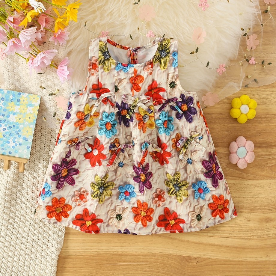 Baby Girl Dress Floral Printed Bow Chiffon Dress Baby Girl Korean ...