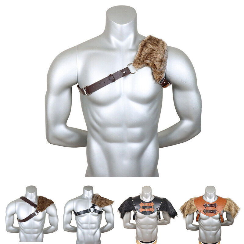Medieval Fur Leather Cape Knight Cosplay Props Men Shoulder Armor ...