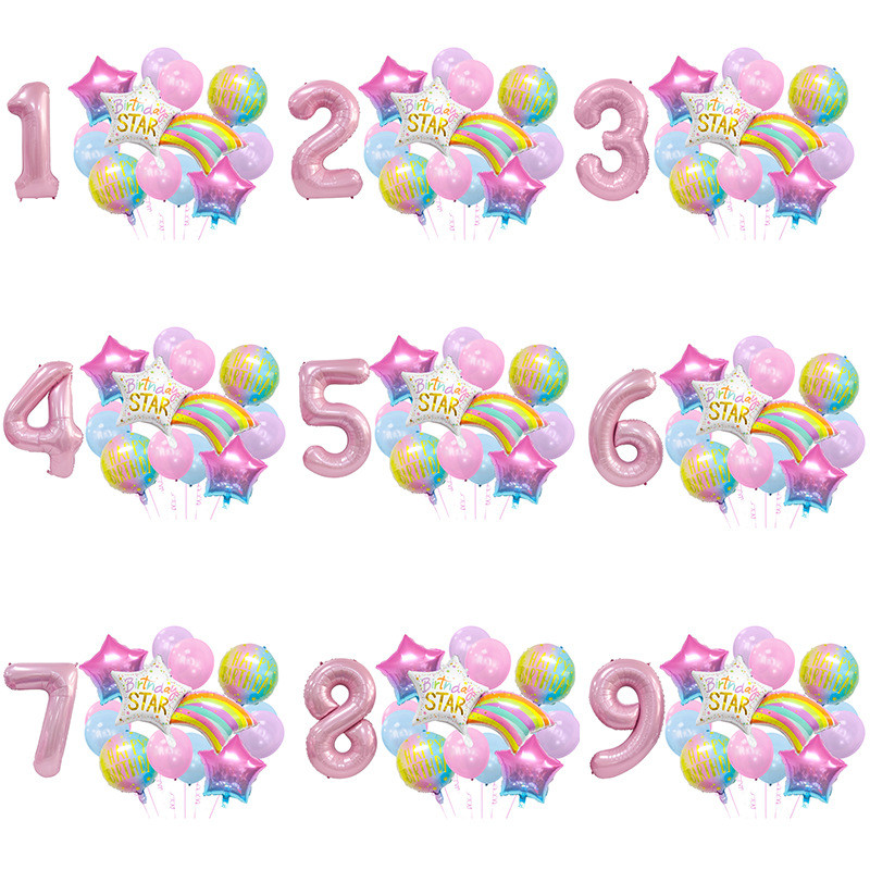14pcs New Macaron Rainbow Number Balloons Set Cartoon Colorful Shooting ...