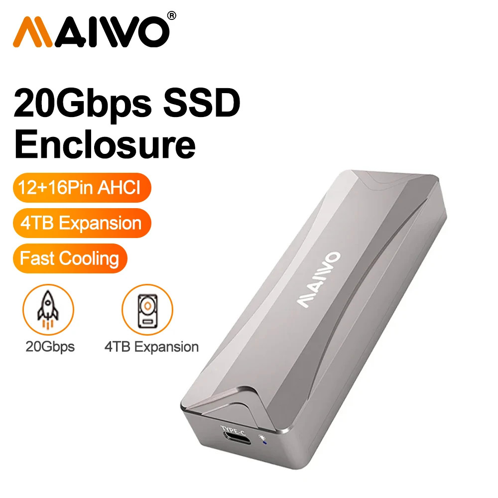 MAIWO SSD Enclosure USB3.2 GEN2 Enclosure for 12+16 PIN Flash SSDs M.2 ...