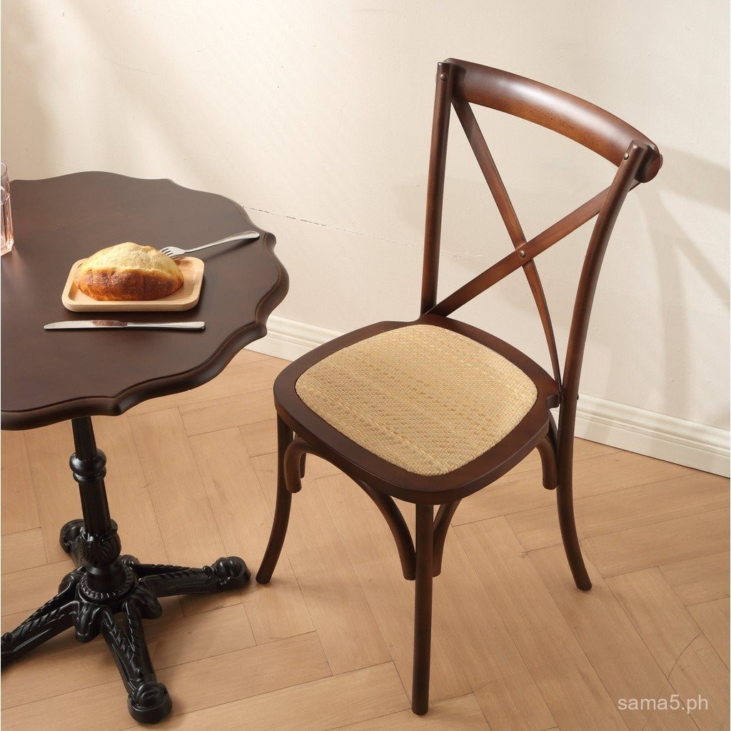 American Retro Solid Wood Dining Chair Rattan Back Fork Chair Hotel ...