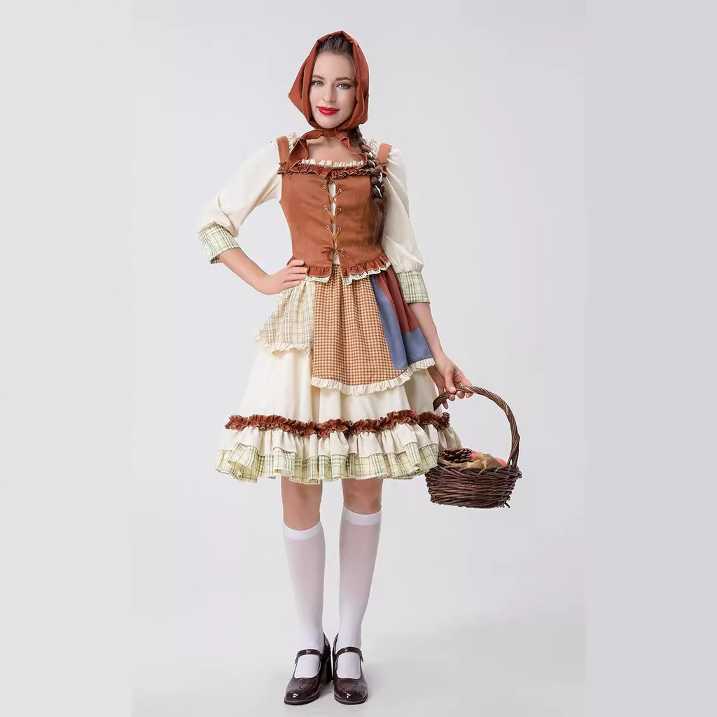 Halloween Adult Little Red Riding Hood Stage Drama Costume Pastoral ...
