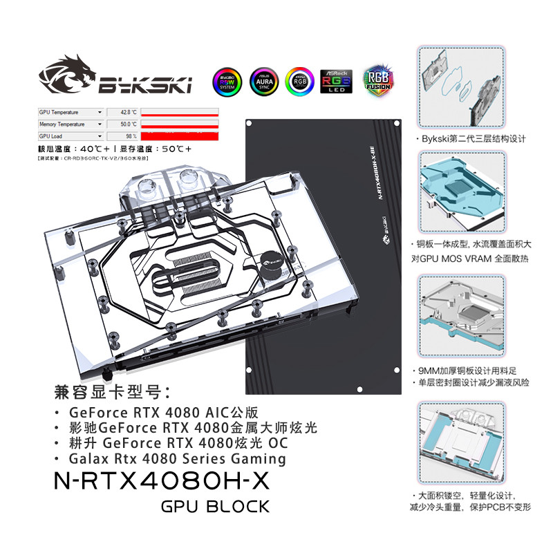 Bykski GPU Water Block for NVIDIA GeForce RTX 4080 Reference Edition ...