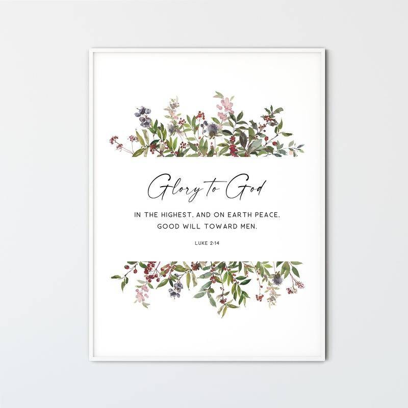 Luke 2 14 Glory To God Christmas posters Christian Wall Art Bible Verse ...