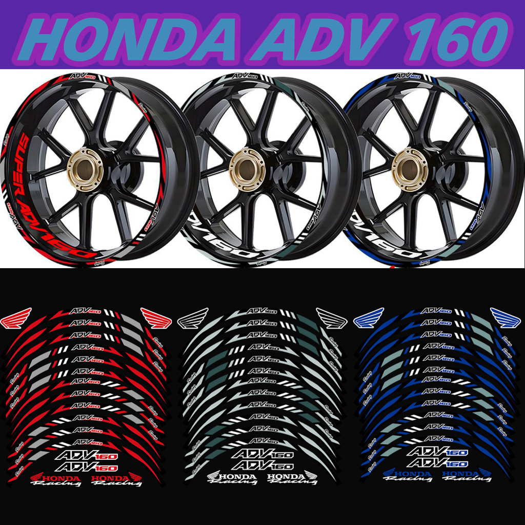 HONDA ADV 160 Reflective Mags Sticker Motorcycle Front 14"Rear 13"Wheel ...
