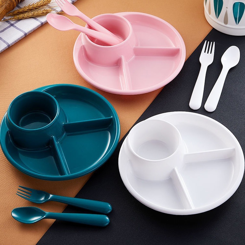 White Pink and Green Plastic Dinner Plates with Dividers For household ...
