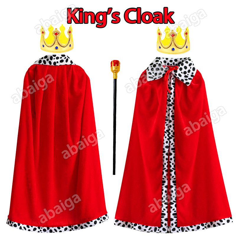 Halloween Kids King Emperor Costume Red Cloak Cape with Crown Wand ...