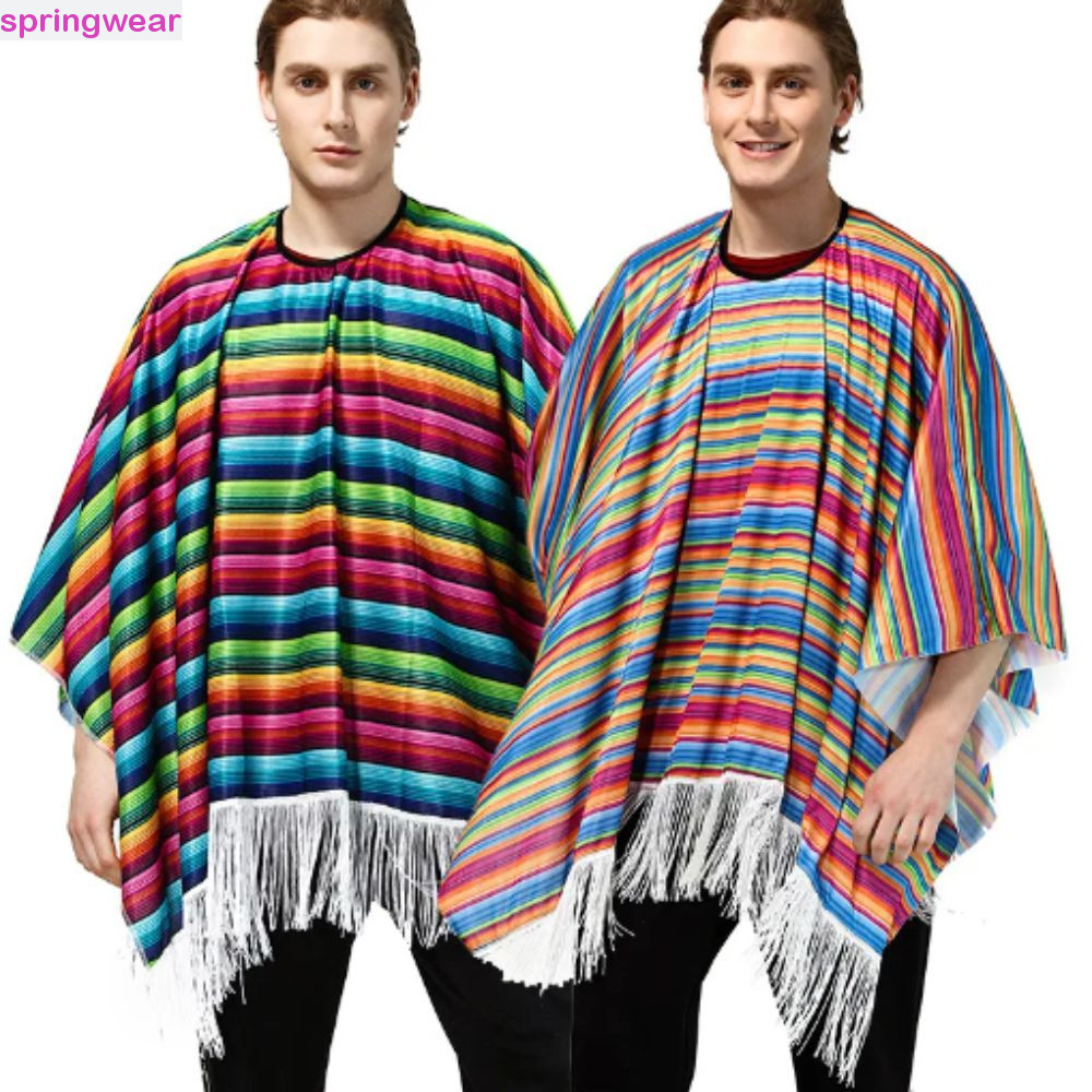 SPRINGWEAR Mexican Costume, Ethnic Cloak Rainbow Stripe Mexican Style ...