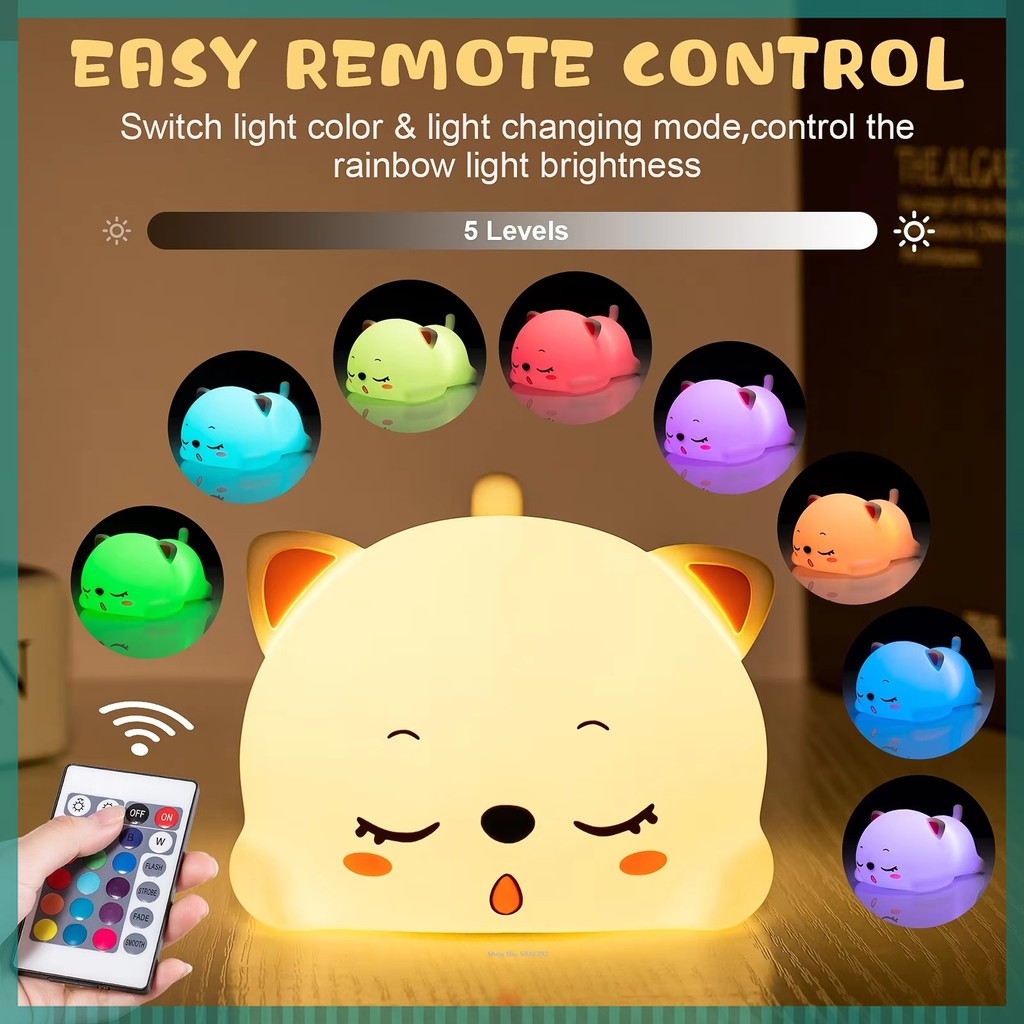 LED Night Lights Cute Silicone Lamp USB Rechargeable Timing Bedside ...