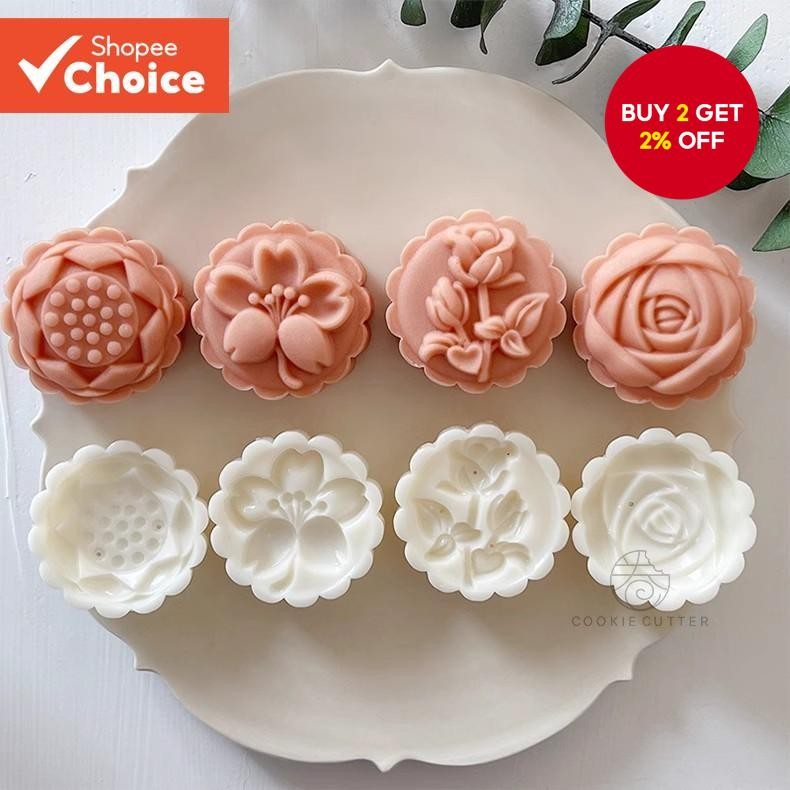 4Pcs/Set 50g Flower Mooncake Mold Tulip Cherry Blossom Rose Lotus ...