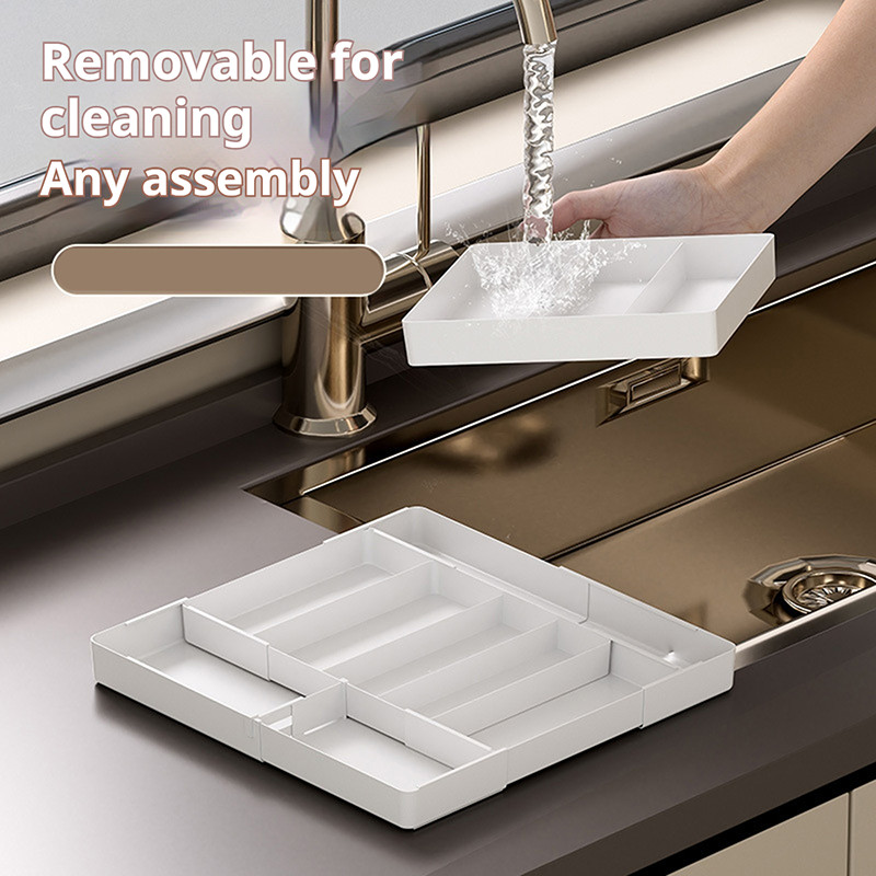 Adjustable Kitchen Drawer Storage Organizer With Built In Partitions ...
