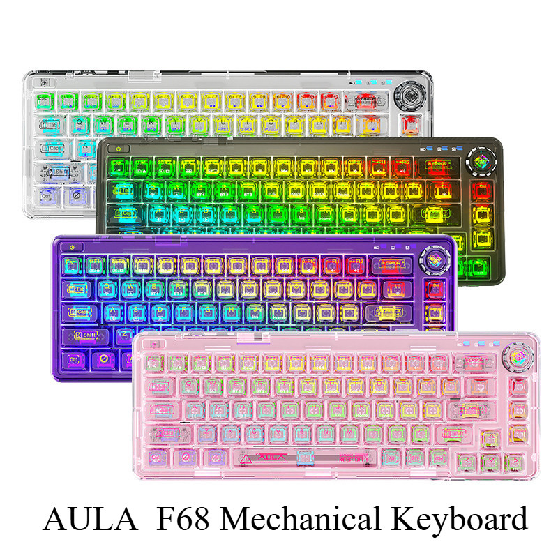 AULA F68 Mechanical Keyboard Wireless 3 Mode with Knob Transparent 68 ...