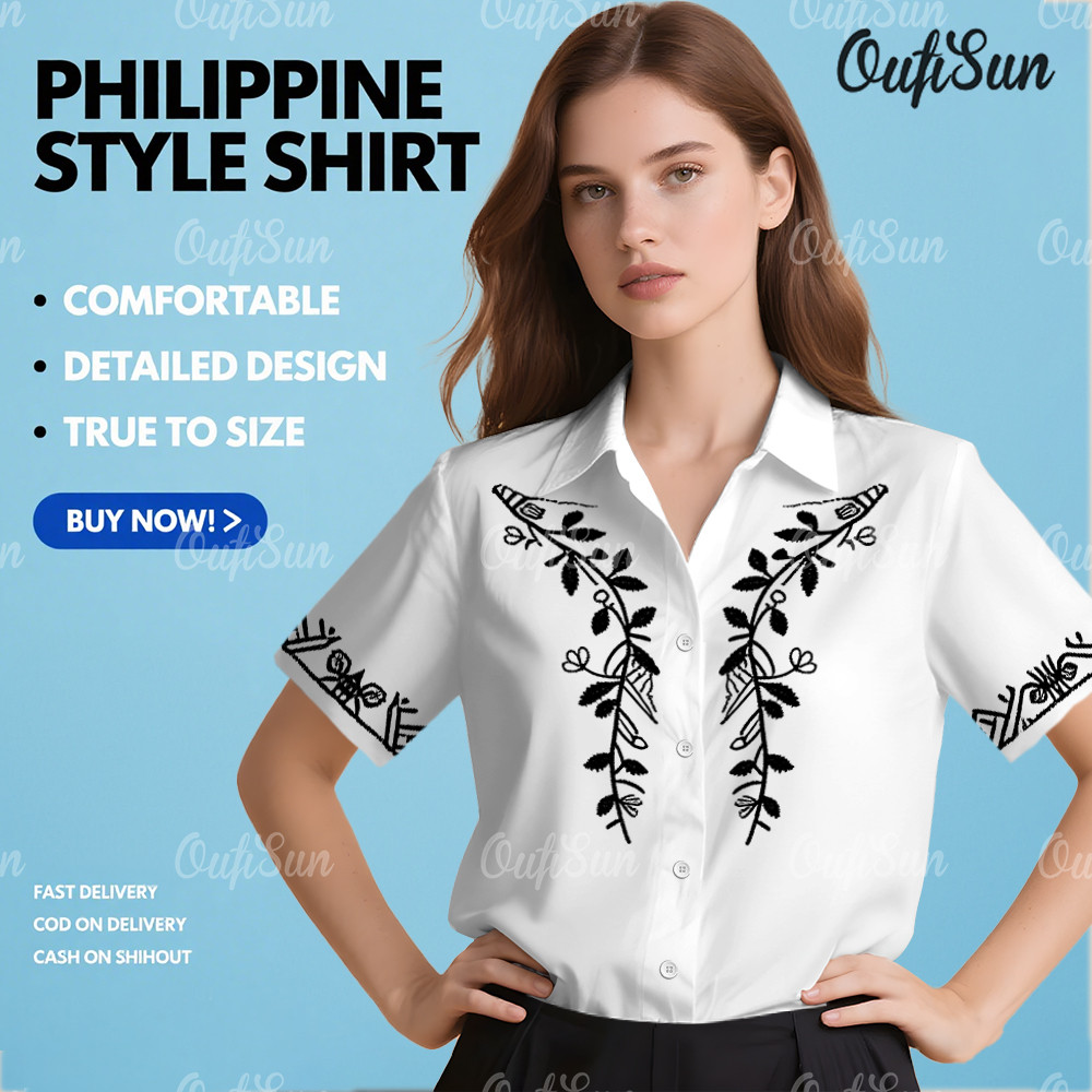 Modern Asean Attire Barong Design Women's Shirt Retro Ethnic Style ...