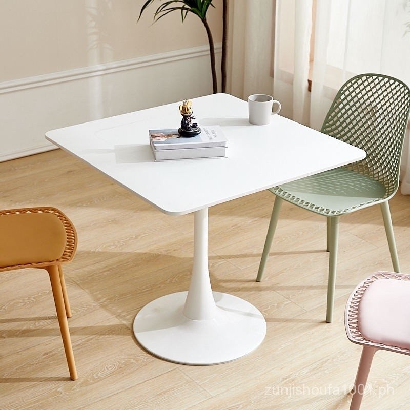 White Square Dining Table Small Apartment Dining Table Milk Tea Shop ...