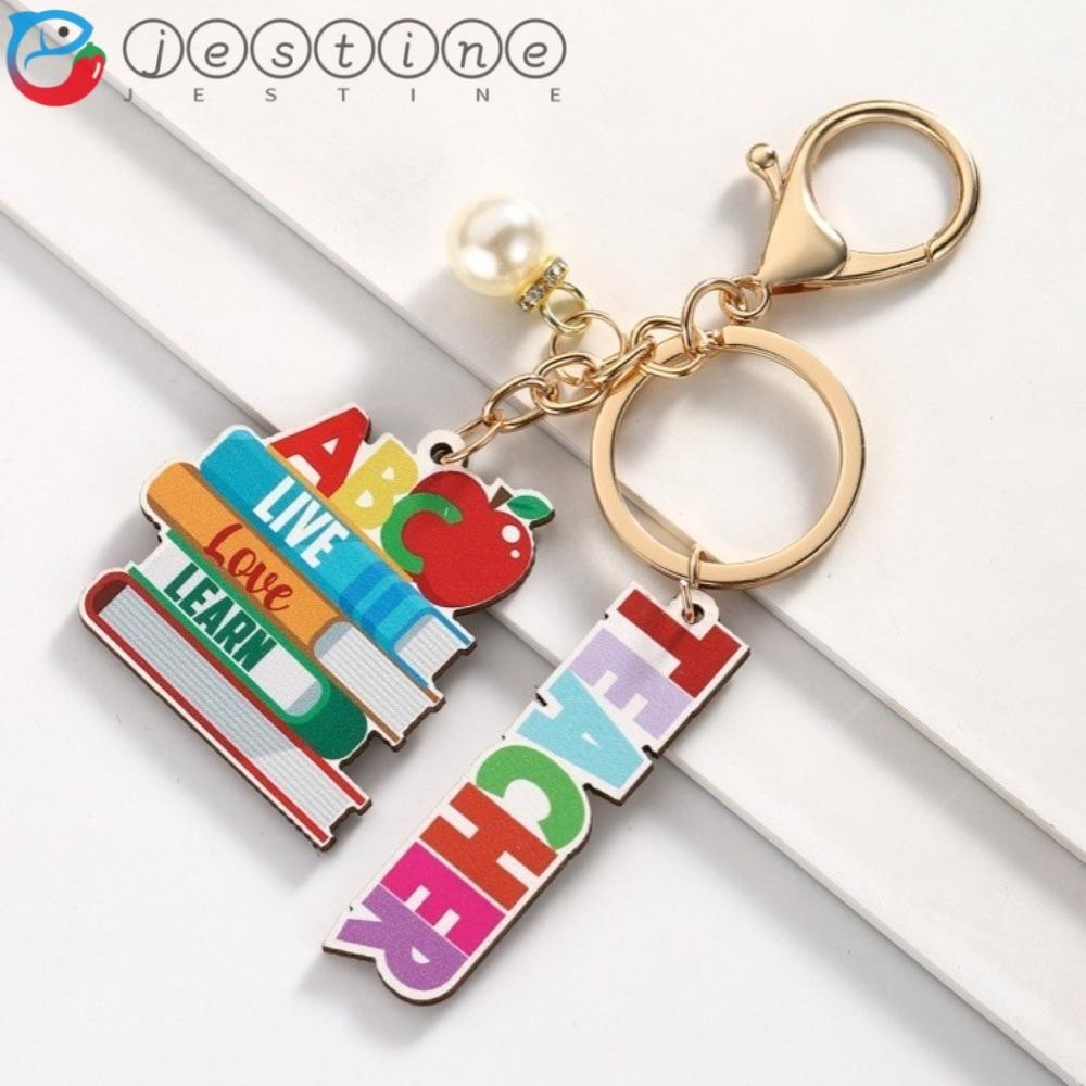 JESTINE Teacher's Day Keychain, Wooden Geometric Shape Text Keychain ...