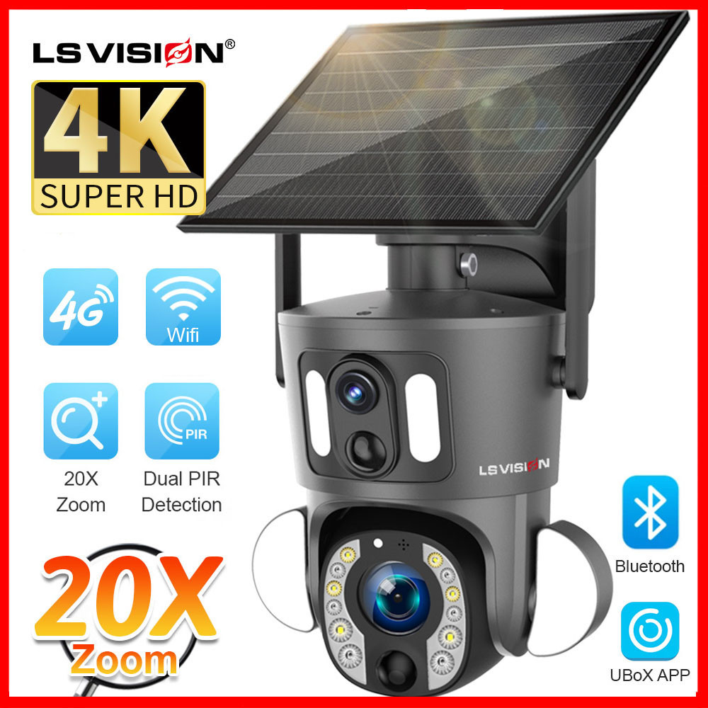 LS VISION 8MP WIFI/4G SIM Dual Lens Solar CCTV Camera 20X Optical Zoom ...