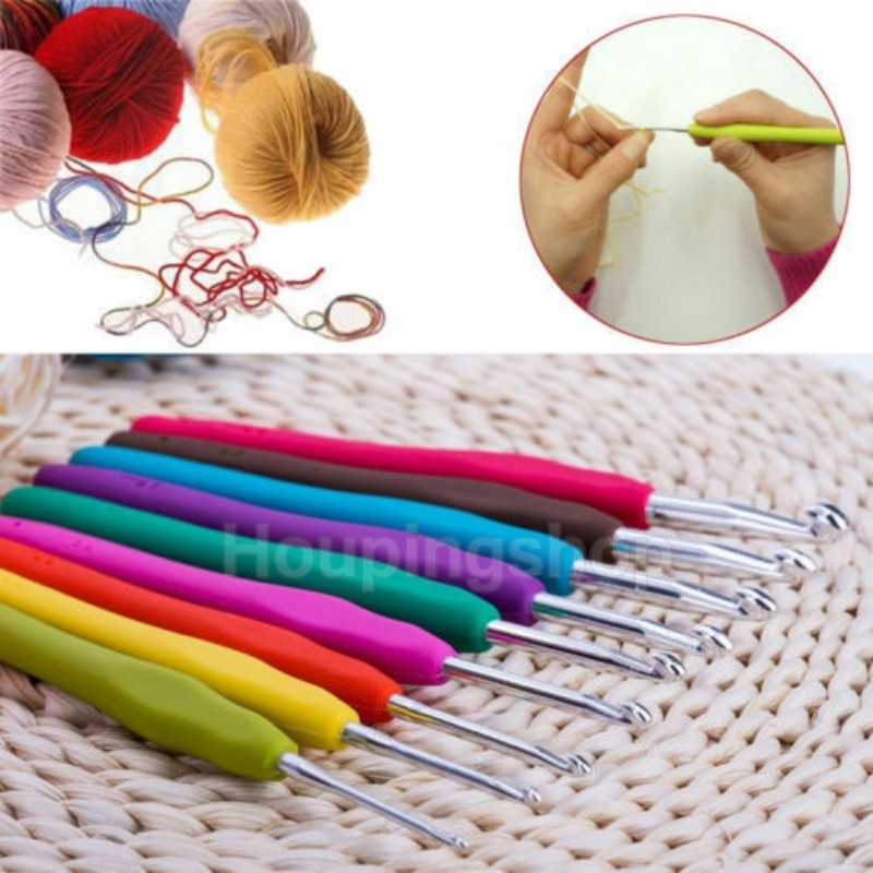 9Pcs/Set Aluminum Knitting Needles Set Ergonomic Grip Crochet Hook Soft ...