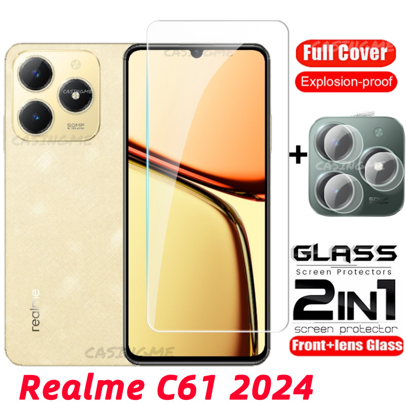 Realme C61 2024 Film 2 in 1 Screen Protector Full Cover Tempered Glass For Realmi C61 4G C63 ...