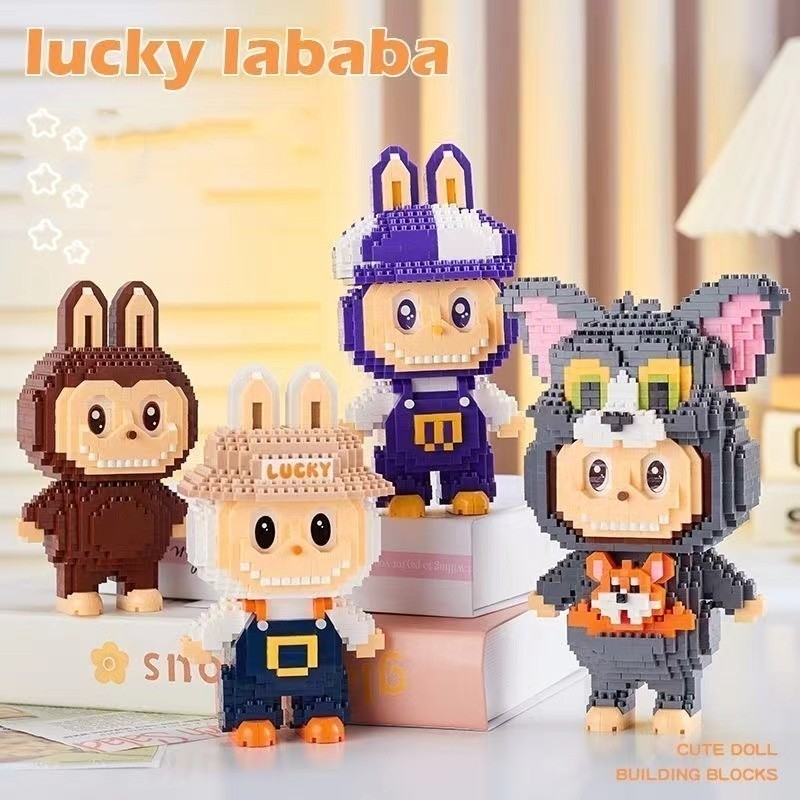 Labubu Building Block Toys Assembled Doll Popmart Cute Cartoon Little ...