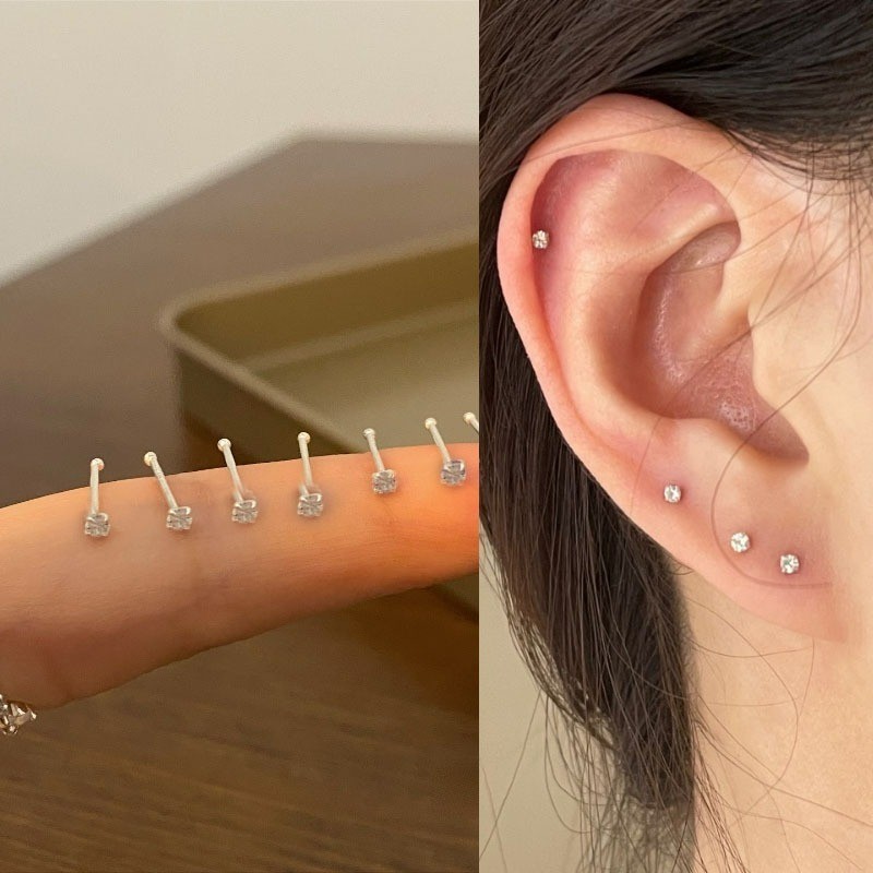 Mini Cute S925 Sterling Silver Ear Bone Nails Earrings Buckle Earrings ...