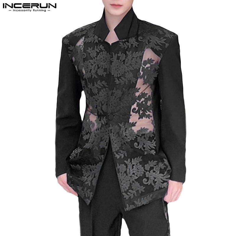 INCERUN Men's Perspective Splicing Flower Lace Suit | Shopee Philippines
