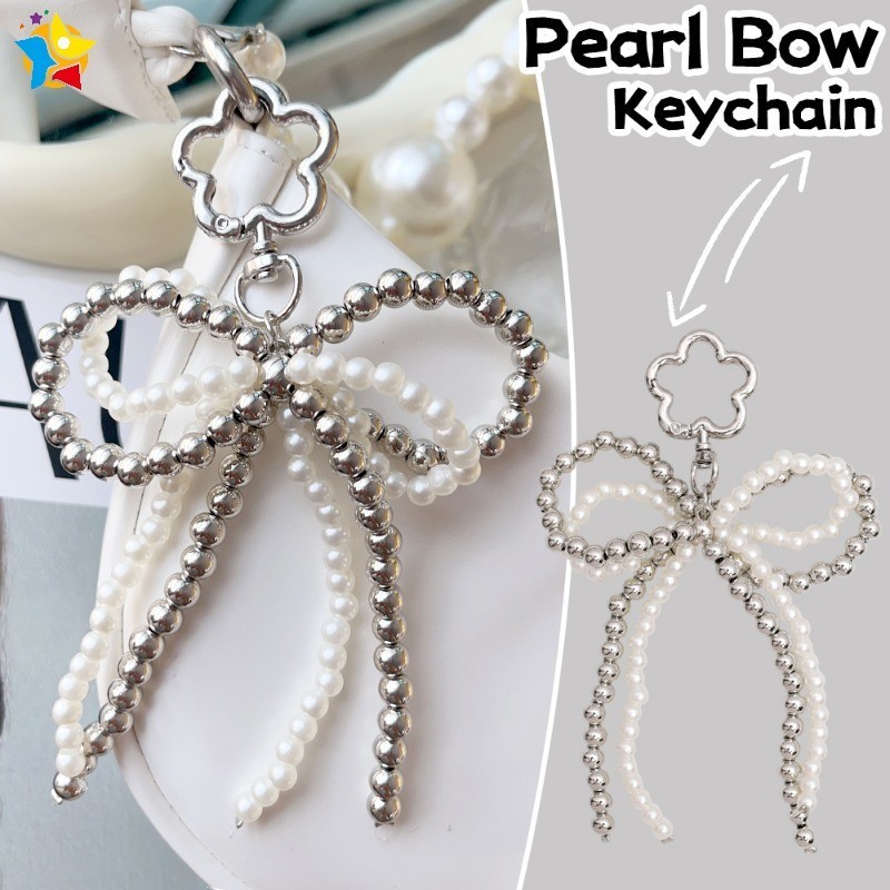 Korean Sweet Beaded Imitation Pearl Bowknot Keychain Y2K Aesthetic ...
