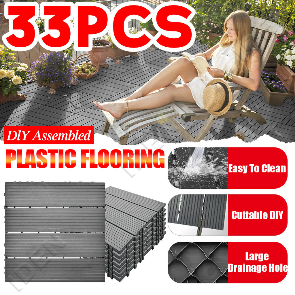 33PCS PVC Floor Decking tiles Indoor Outdoor DIY Interlocking Tiles for ...