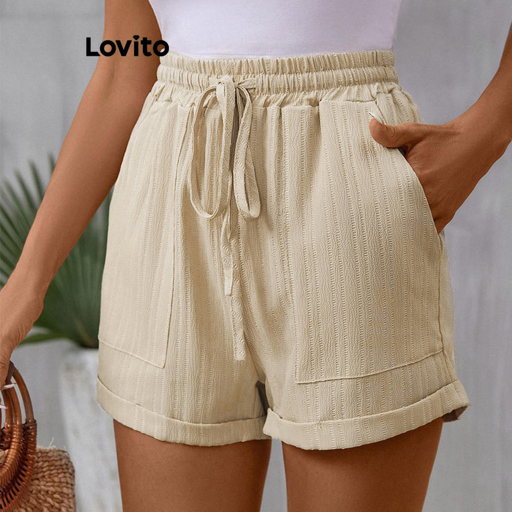 Lovito Women Casual Plain Lace Up Drawstring Shorts LNL48218 | Shopee ...