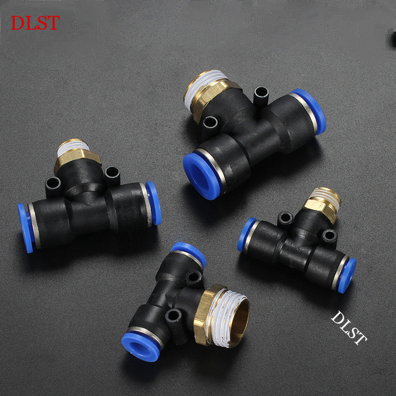 Pneumatic Trachea Quick Connector T-Type Tee OD 4 6 8 10 12mm Male Thread M5 1/8 "1/4" 3/8 "1/2 ...